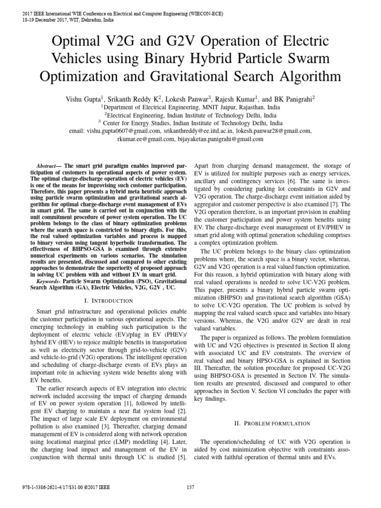 Optimal V2G and G2V Operation of Electric Vehicles Using Binary Hybrid Particle Swarm ...