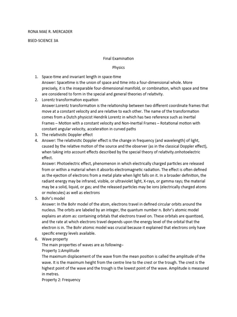 Physics Question and Answer THERMODYNAMICS | PDF | Spacetime | Frequency