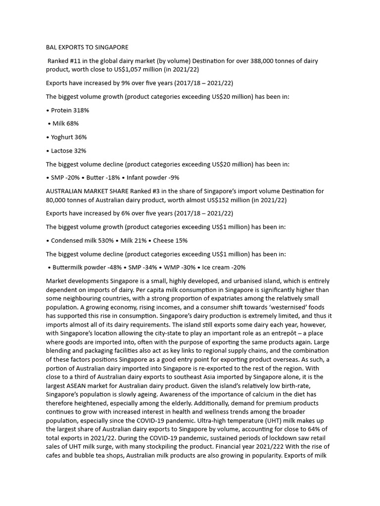 BAL EXPORTS TO SINGAPORE | PDF | Dairy Products | Nutrition Facts Label
