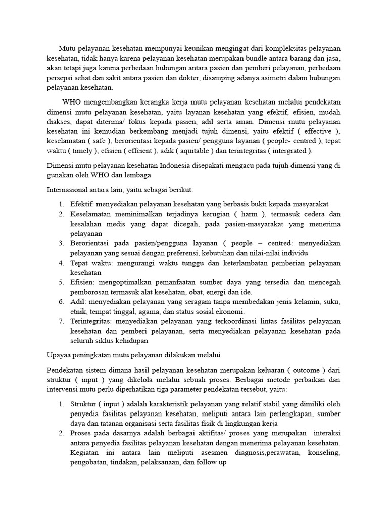 Dimensi Mutu Pelayanan Kesehatan | PDF | Kesehatan Holistik