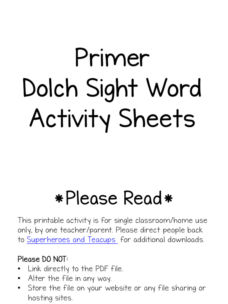 Primer Dolch Sight Word Activity Sheets | PDF | Language Arts ...