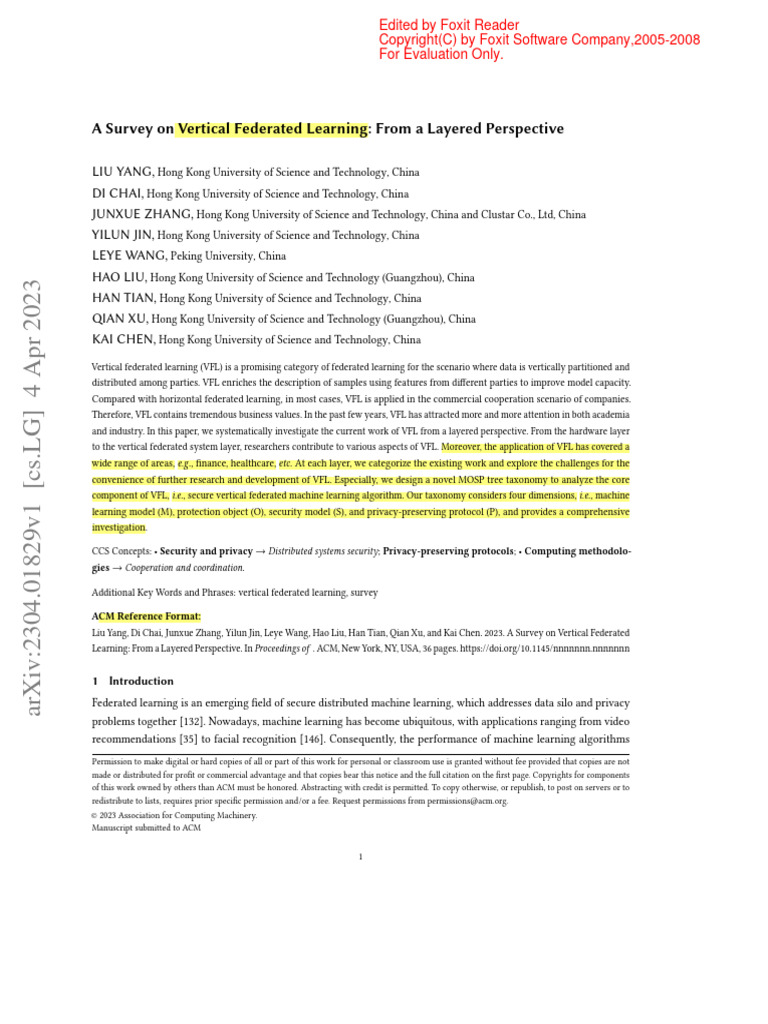 A Survey on Vertical Federated Learning_ From a Layered Perspective ... A Survey on Vertical Federated Learning_ From a Layered Perspective ...