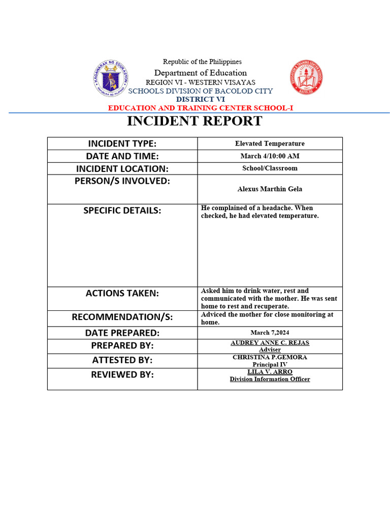 Student Health Incident Reports | PDF