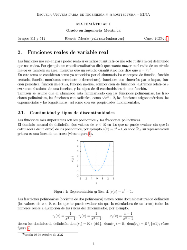 Funciones Reales de Variable Real: 2.1. Continuidad y Tipos de Discontinuidades | PDF | Función ...