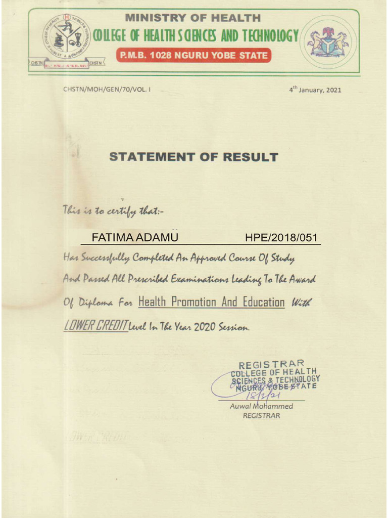 Fatima Adamu Dip Result | PDF