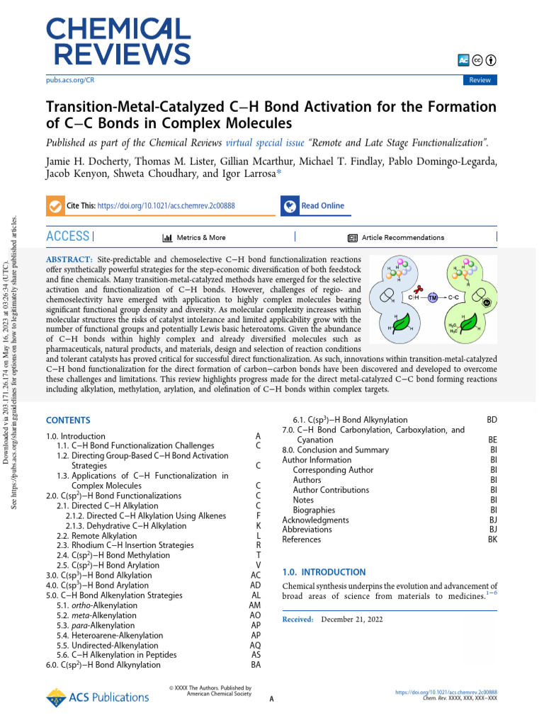 Transition-Metal-Catalyzed C H Bond Activation For The Formation of C C ...