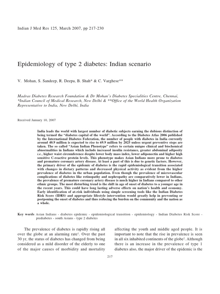 Epidemiology Of Type 2 Diabetes Indian Scenario 4 Pdf Diabetes