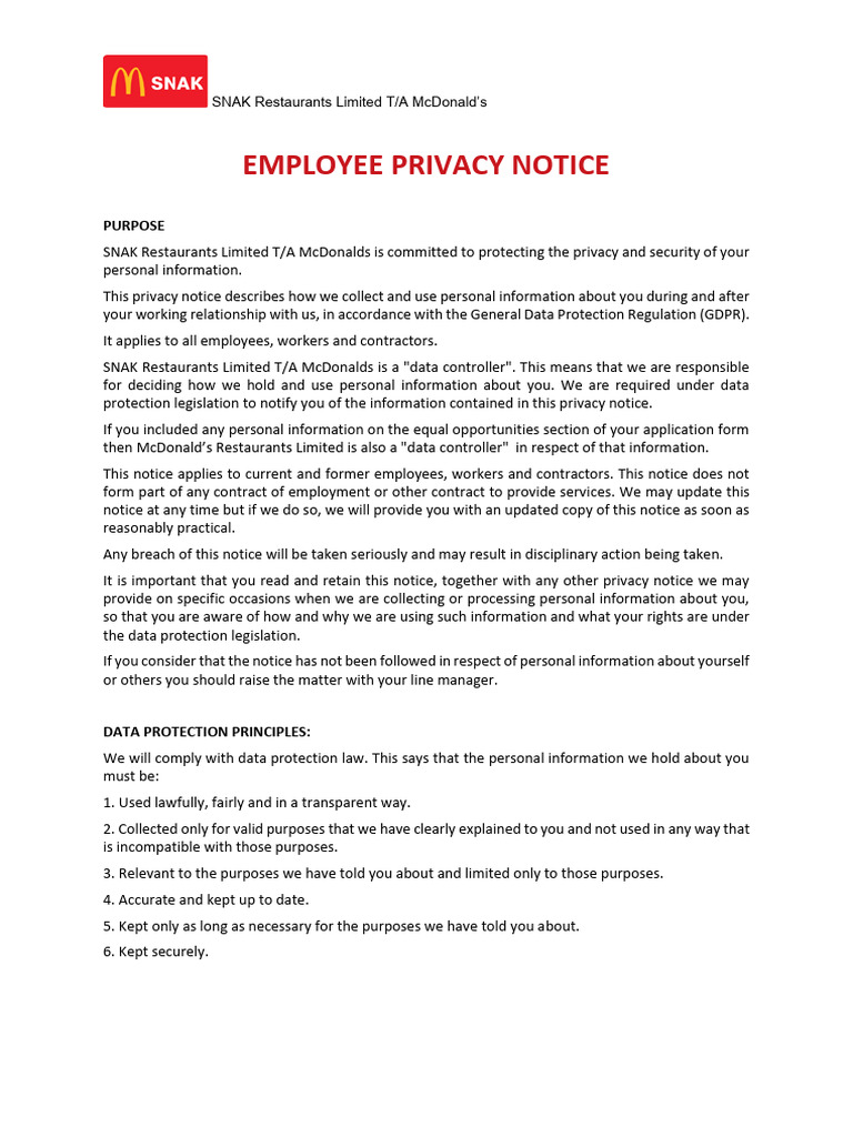 GDPR - Privacy Notice - Snak | PDF | Employment | Criminal Record
