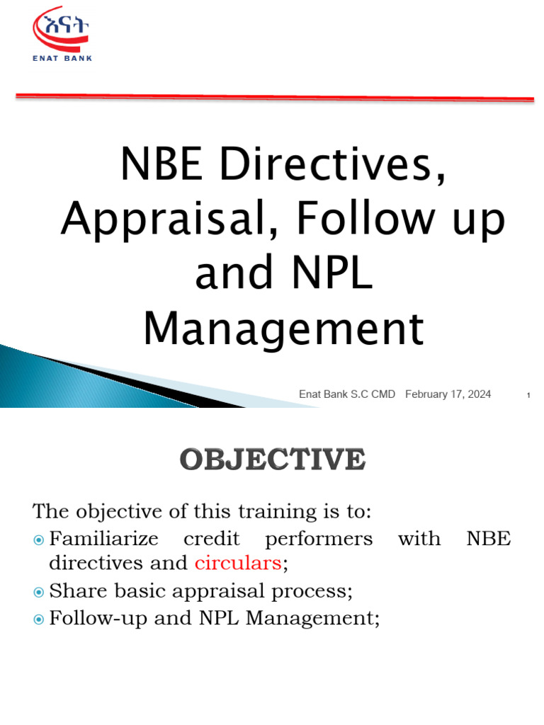Training On NBE Directives and Enat Credit Operation | PDF | Loans | Banks