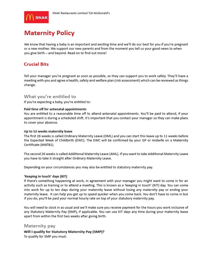 snak maternity leave policy - updated 08 | PDF | Parental Leave | Pregnancy