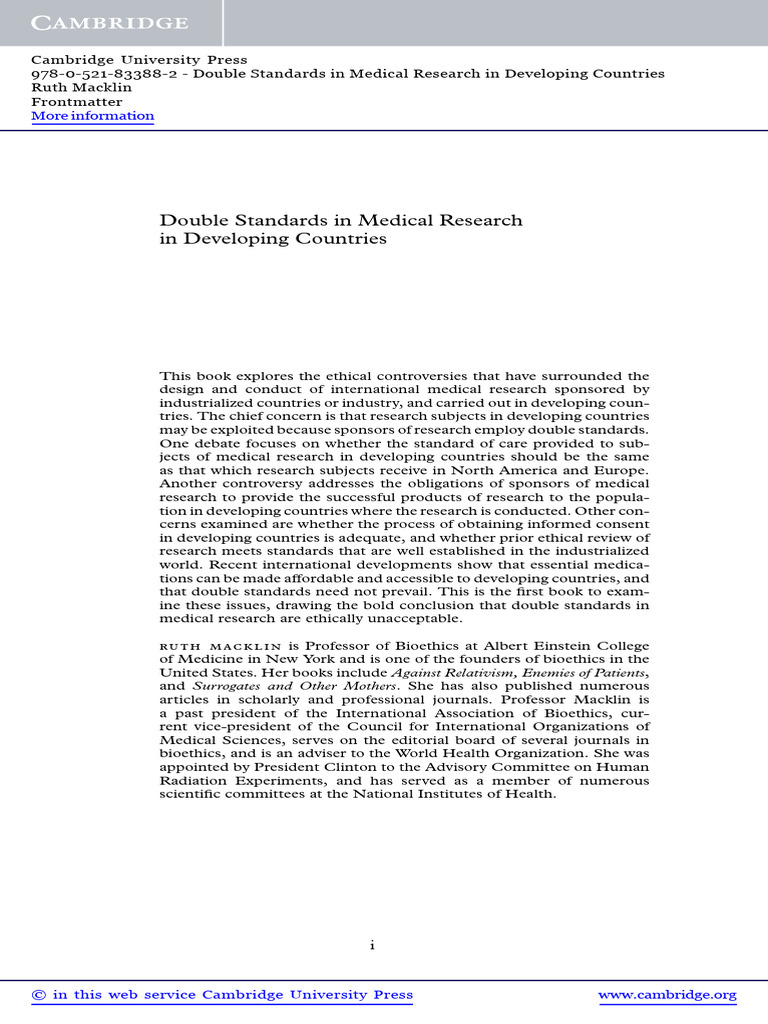 Double Standards in Medical Research in Developing Countries | PDF ...