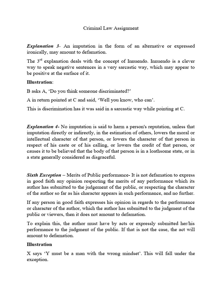Criminal Law Assignment | PDF | Defamation | Justice