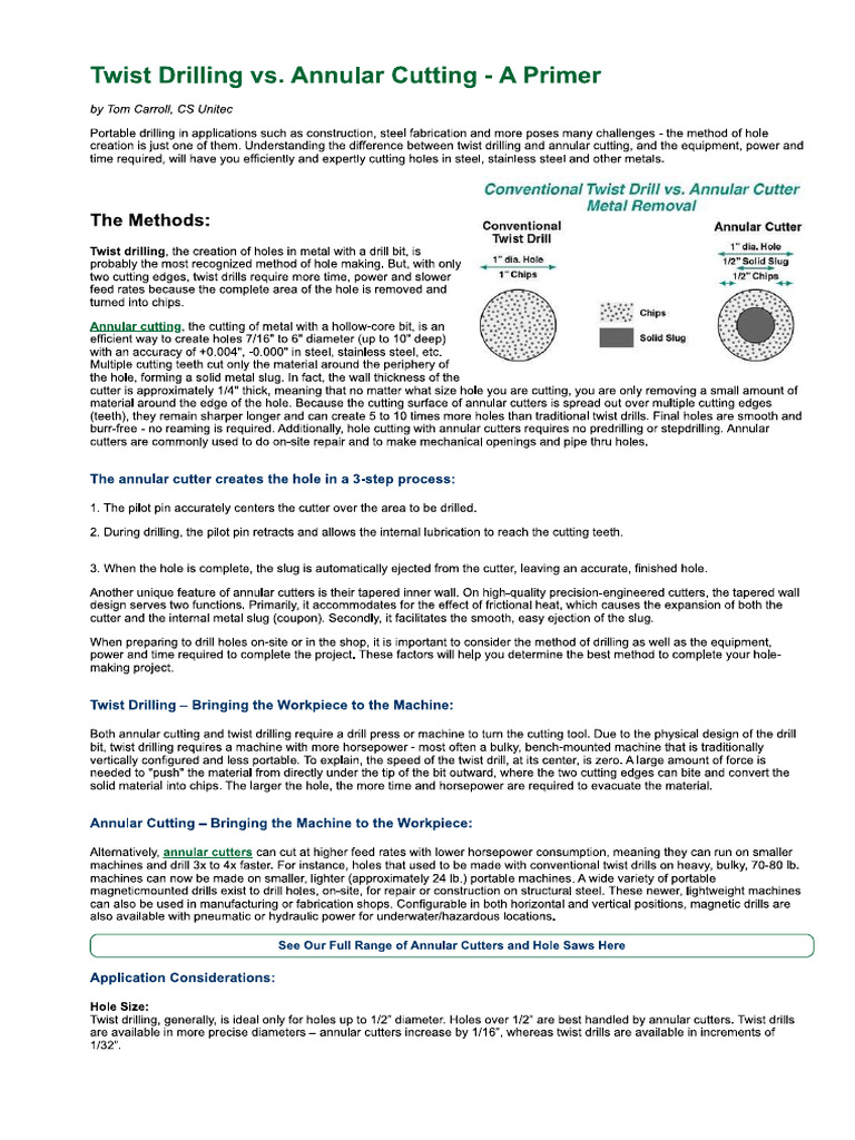 Twist Drilling vs Annular Cutting | PDF