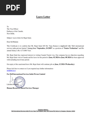 Leave Letter Leave Letter | PDF | Finance & Money Management