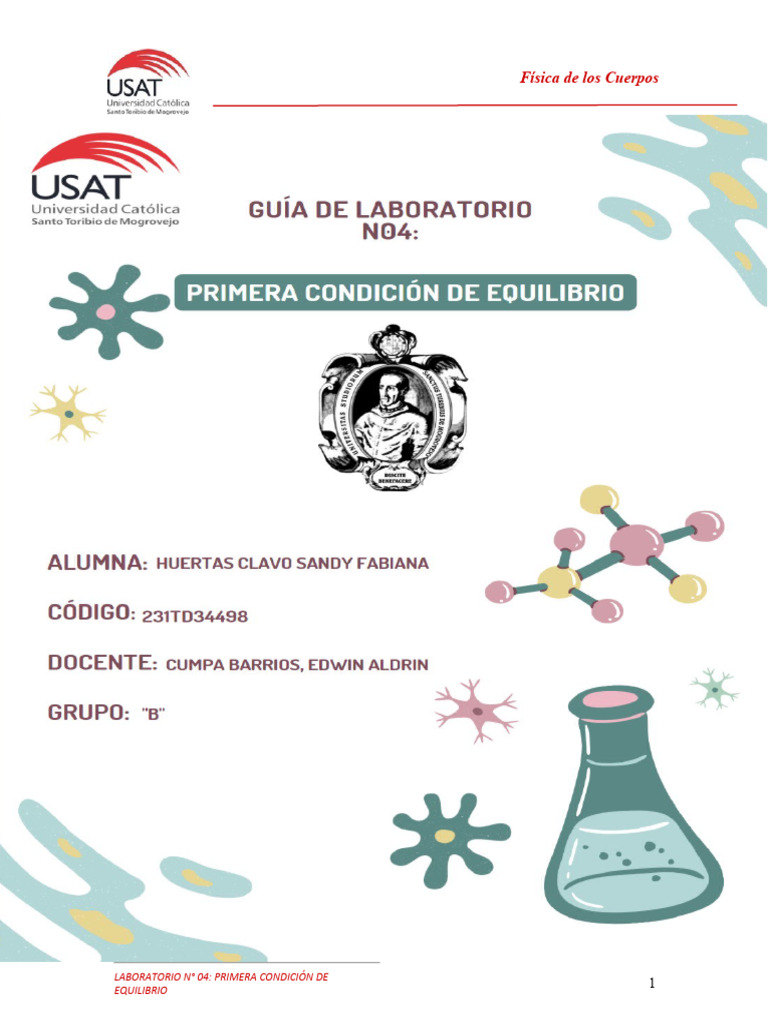 Laboratorio Experimental #04. Primera Condición de Equilibrio. Física de Los Cuerpos Rígidos ...