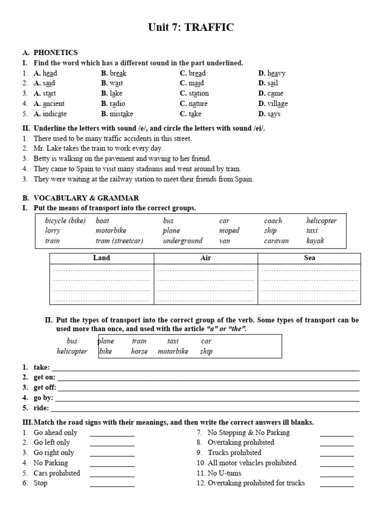 Test Unit 7 L7 Pdf Kilometre Vehicles