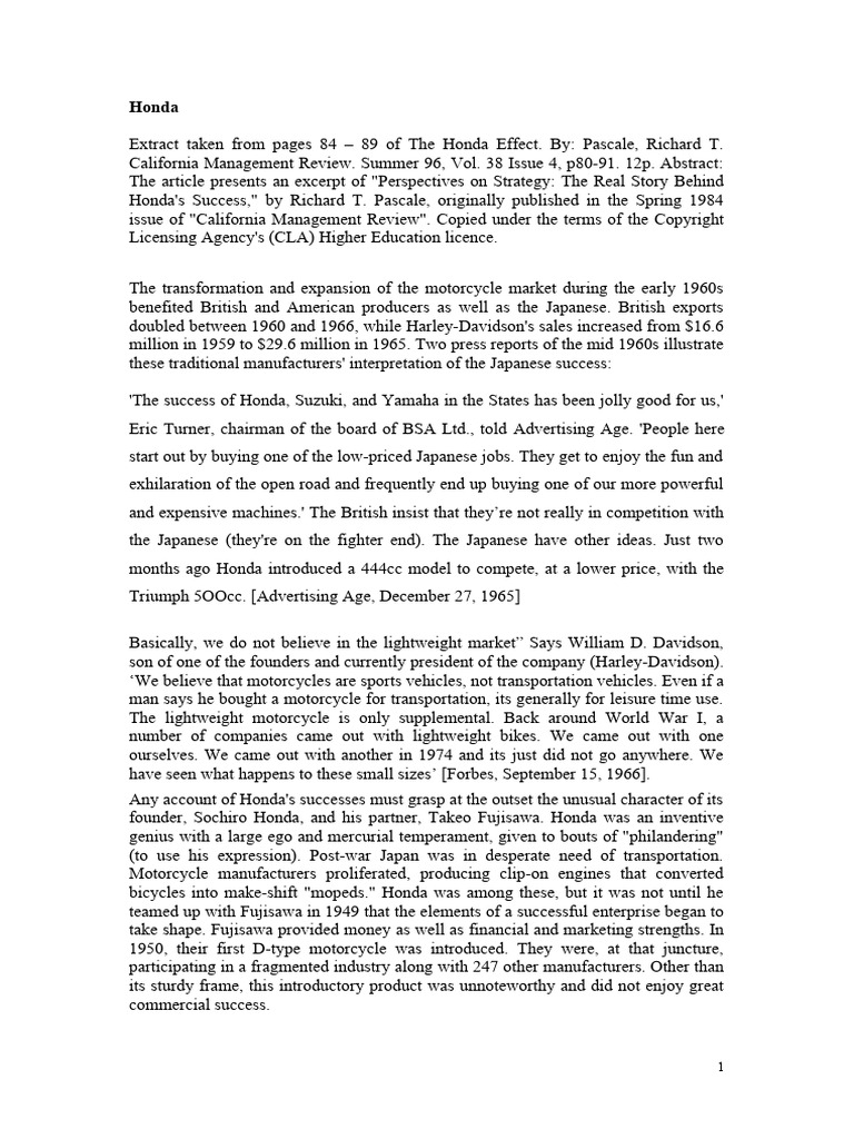 Honda Case Study Part B | PDF | Honda | Motorcycle