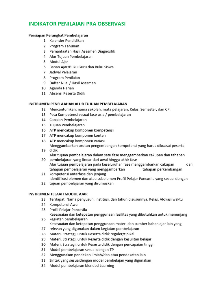 Indikator Penilaian Pra Observasi Dan Praobservasi | PDF | Karier ...