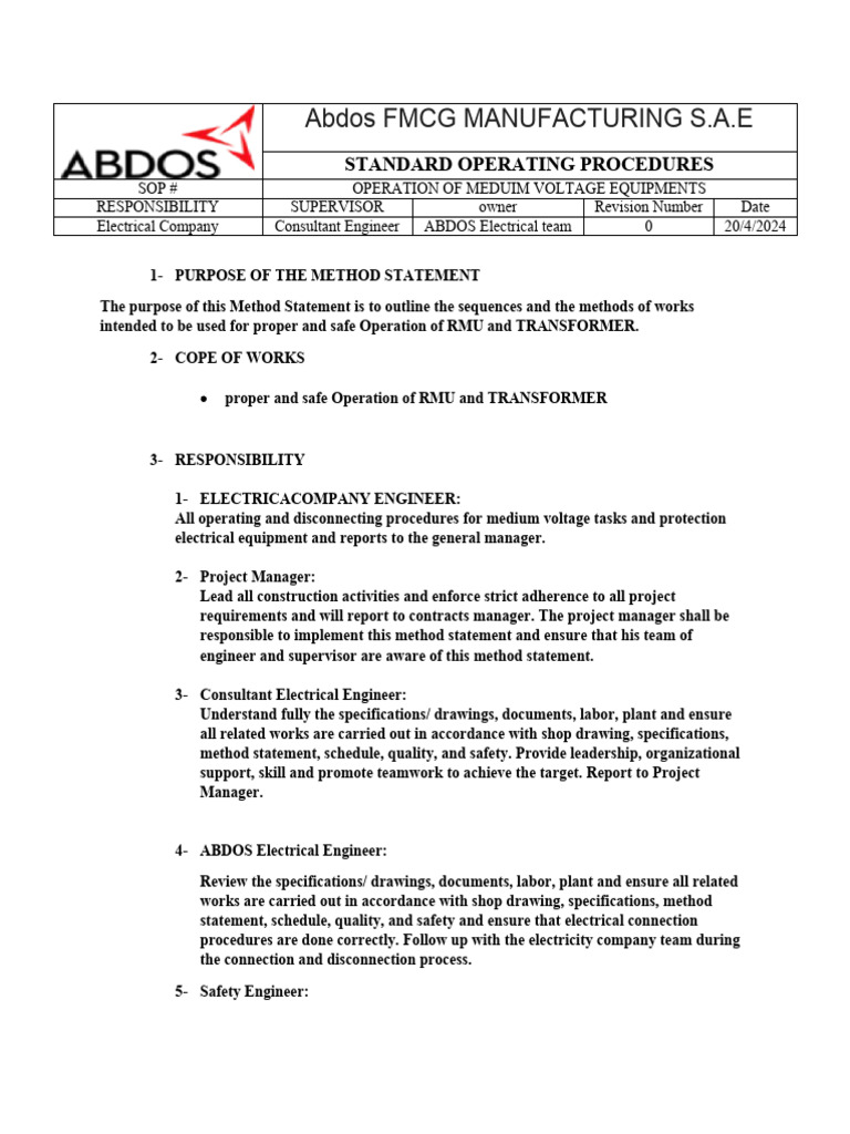 Sop For Rmu Operated | PDF | Specification (Technical Standard ...