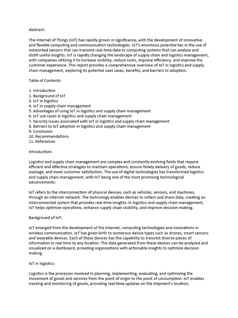 Internet of Things (IoT) in Logistics and Supply Chain | Download Free PDF | Internet Of Things ...
