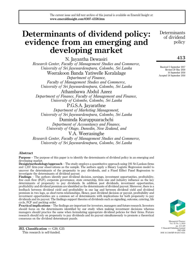 Determinants of Dividend Polic | PDF | Dividend | Investing