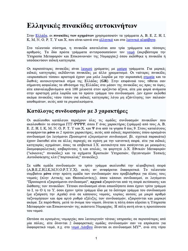 Greek Car Registration Plates Coding | PDF