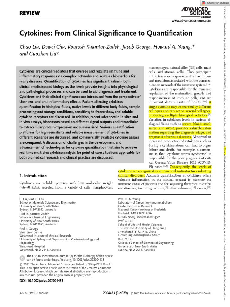 Advanced Science - 2021 - Liu - Cytokines Fro | PDF | Inflammation ...