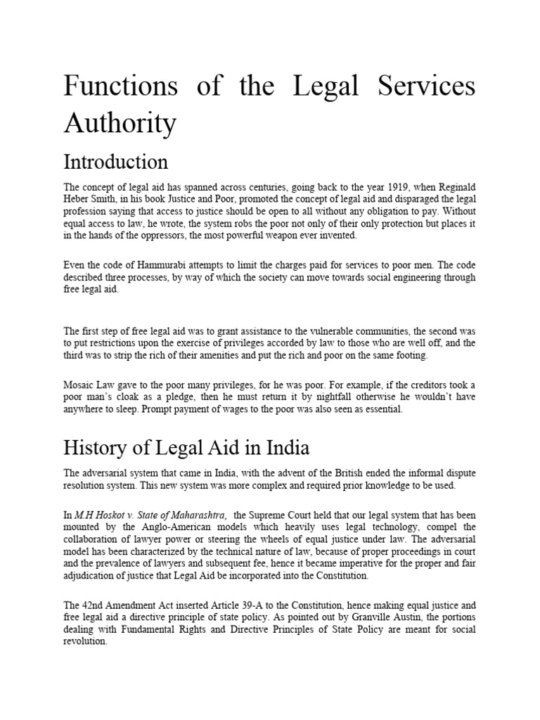 Functions of The Legal Services Authority | PDF | Legal Aid | Criminal ...