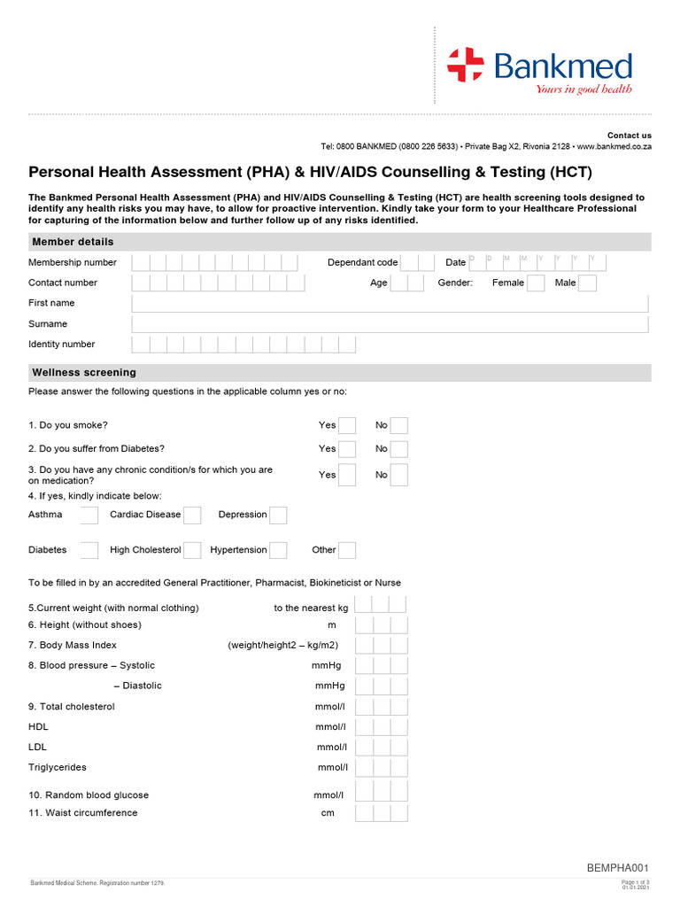 bankmed-personal-health-assessment-and-hiv | PDF | Blood Pressure ...