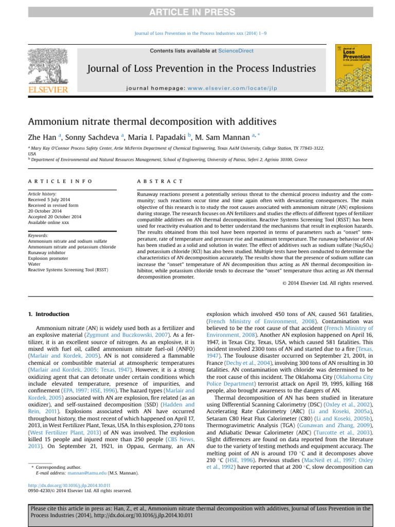 Ammonium Nitrate Thermal Decomposition With Additives | Download Free ...