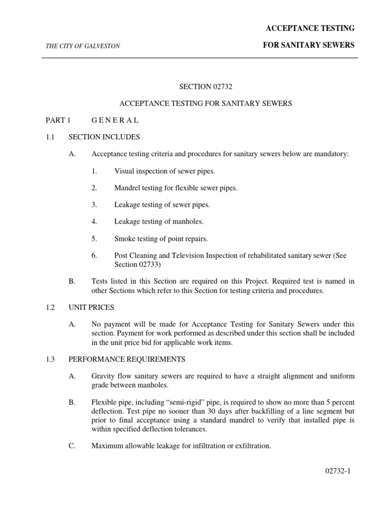 Acceptance Testing For Sanitary Sewers | PDF | Sanitary Sewer | Pipe ...