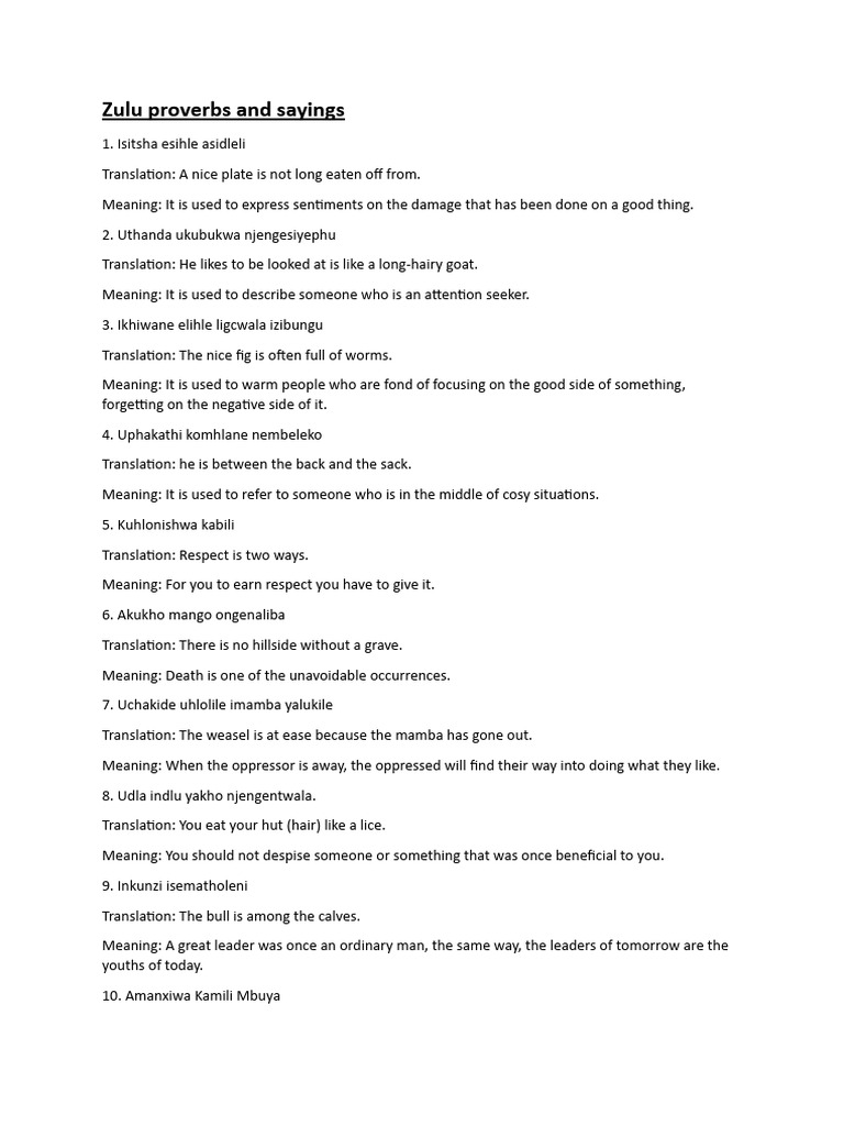 Zulu Proverbs and Sayings | PDF | Religion & Spirituality