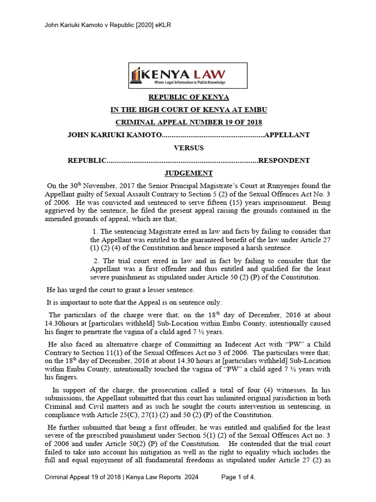 Criminal Appeal 19 of 2018 | PDF | Sentence (Law) | Crimes