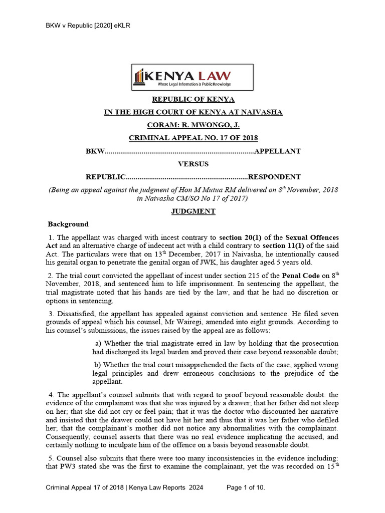 Criminal Appeal 17 of 2018 | PDF | Witness | Burden Of Proof (Law)