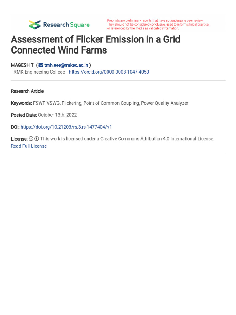 Flicker Emission in Wind Farms Analysis | PDF | Electrical Impedance ...