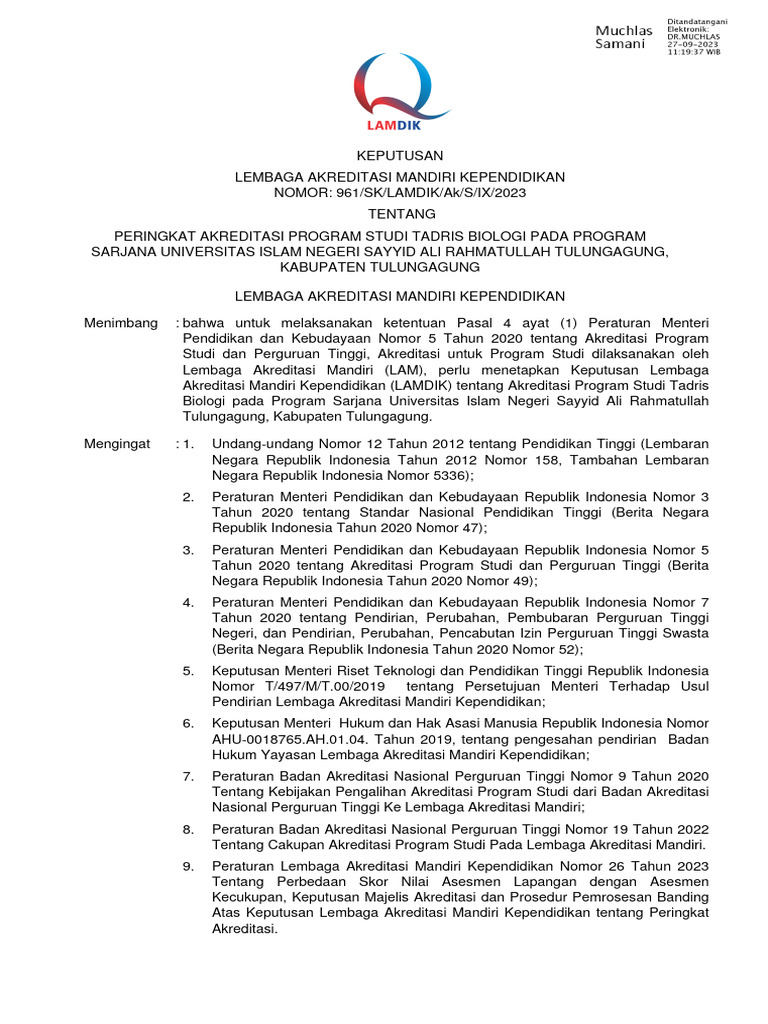 2023 09-27-202017 842050 3C - AKR SK - UIN Sayyid Ali Rahmatullah S1 Tadris Biologi | PDF