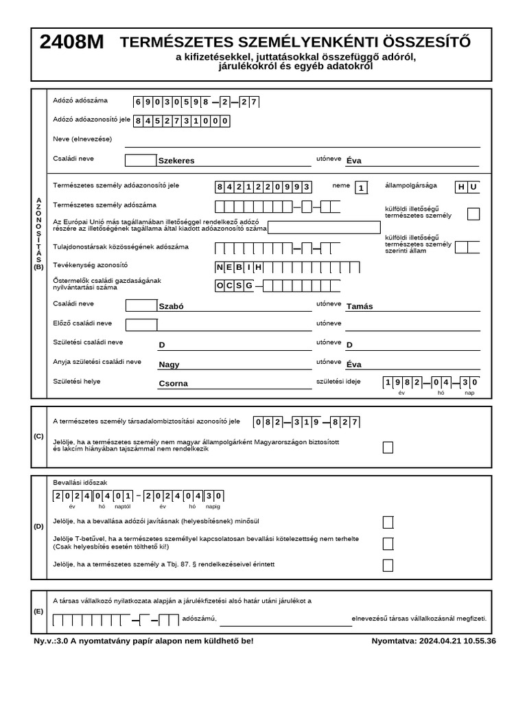 2408A 69030598227 Szekeres Éva 399792142974900 Szabó Tamás 8421220993 1 ...