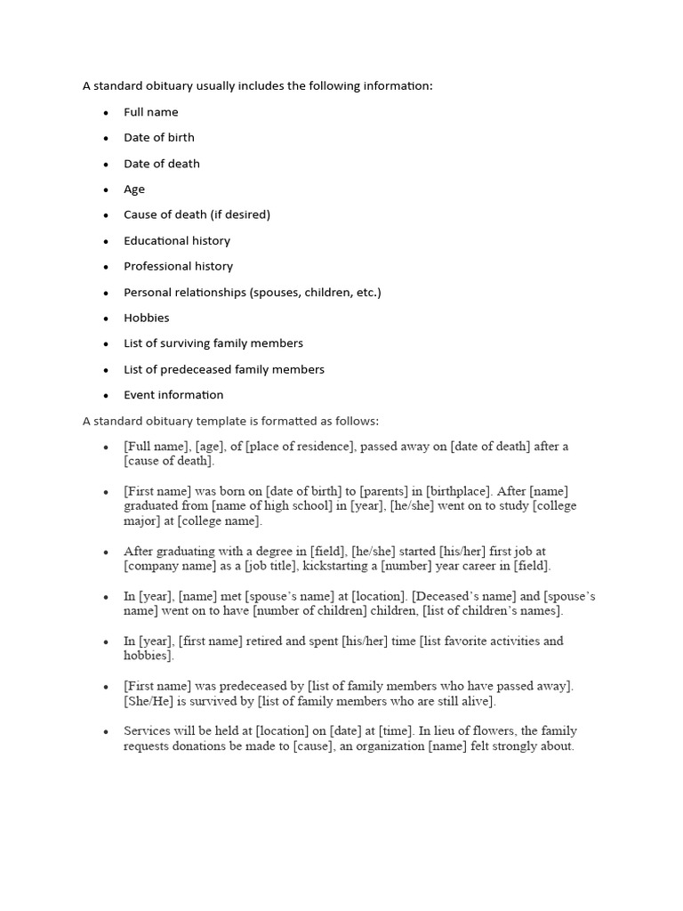 Essential Elements of an Obituary Template | PDF