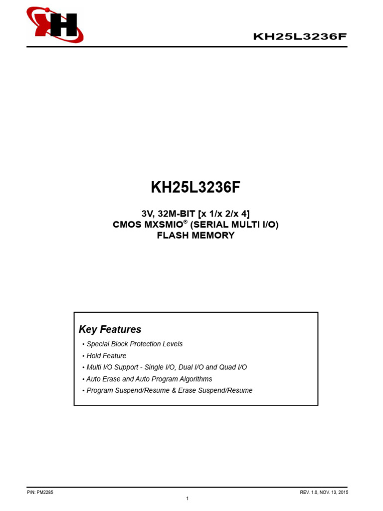 KH25L3236Fver10-1 0 | PDF | Input/Output | Flash Memory