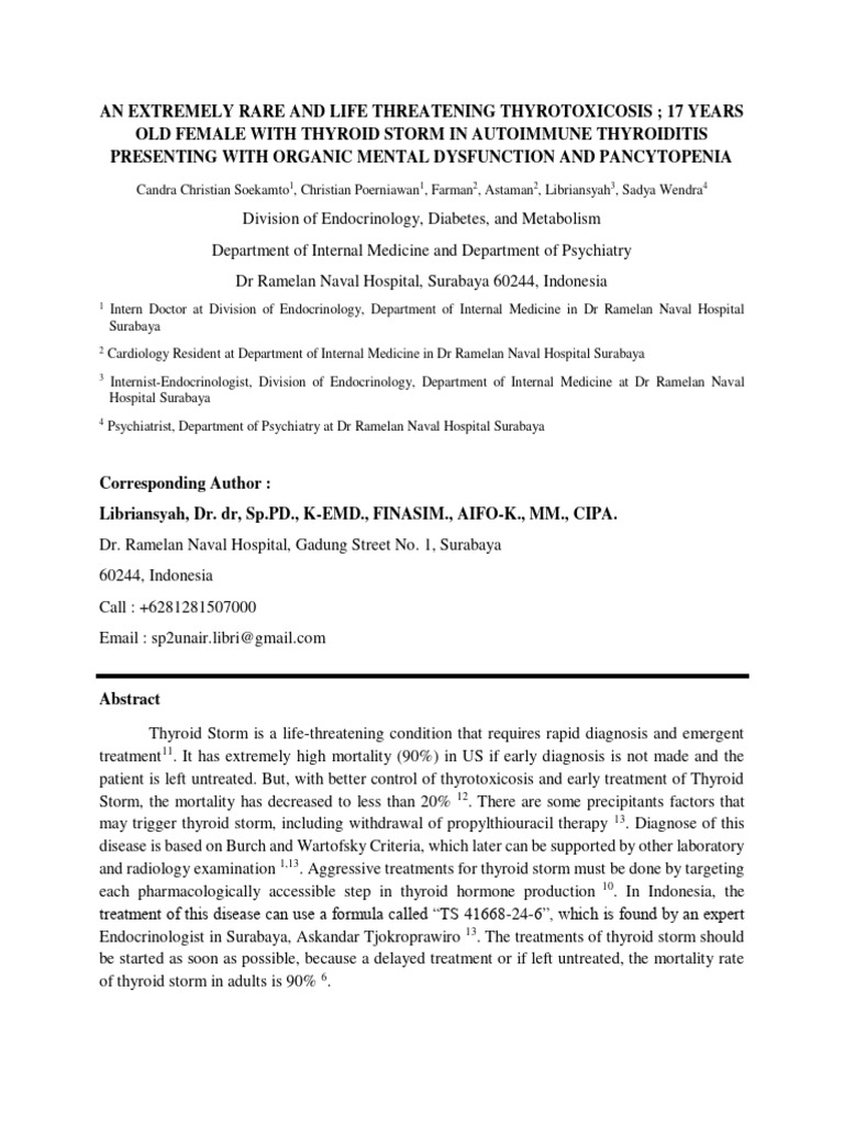 AN EXTREMELY RARE AND LIFE THREATENING THYROTOXICOSIS - FINAL | PDF | Hyperthyroidism | Thyroid ...