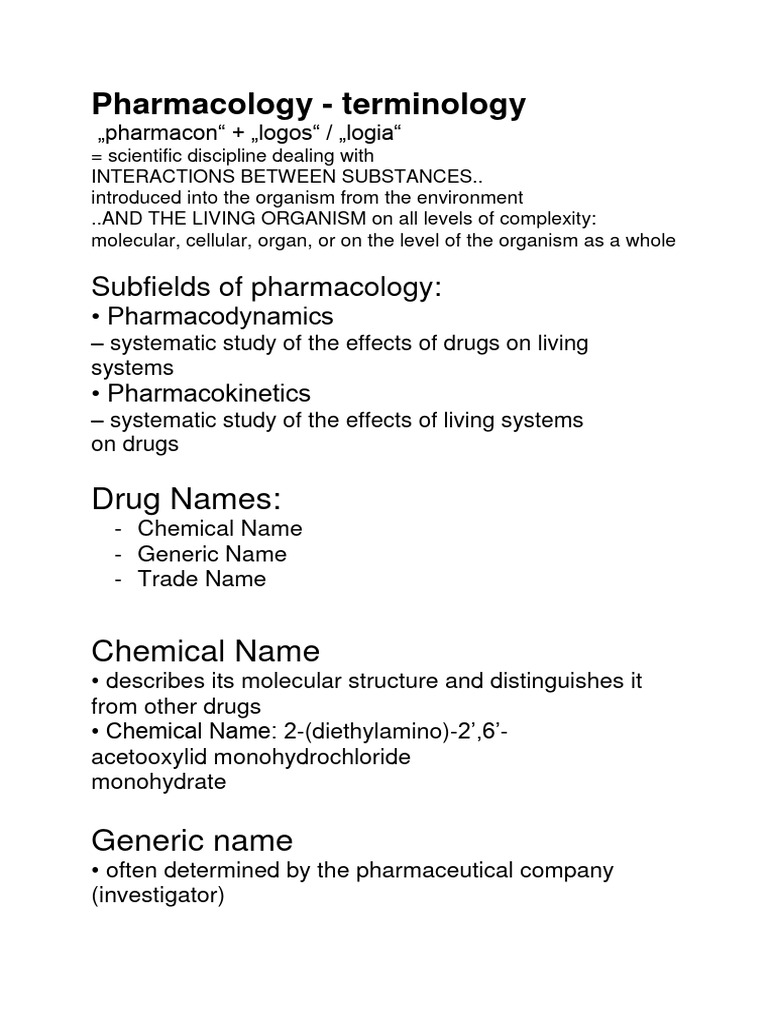 Pharmacology Terminology | PDF | Pharmacology | Health Care