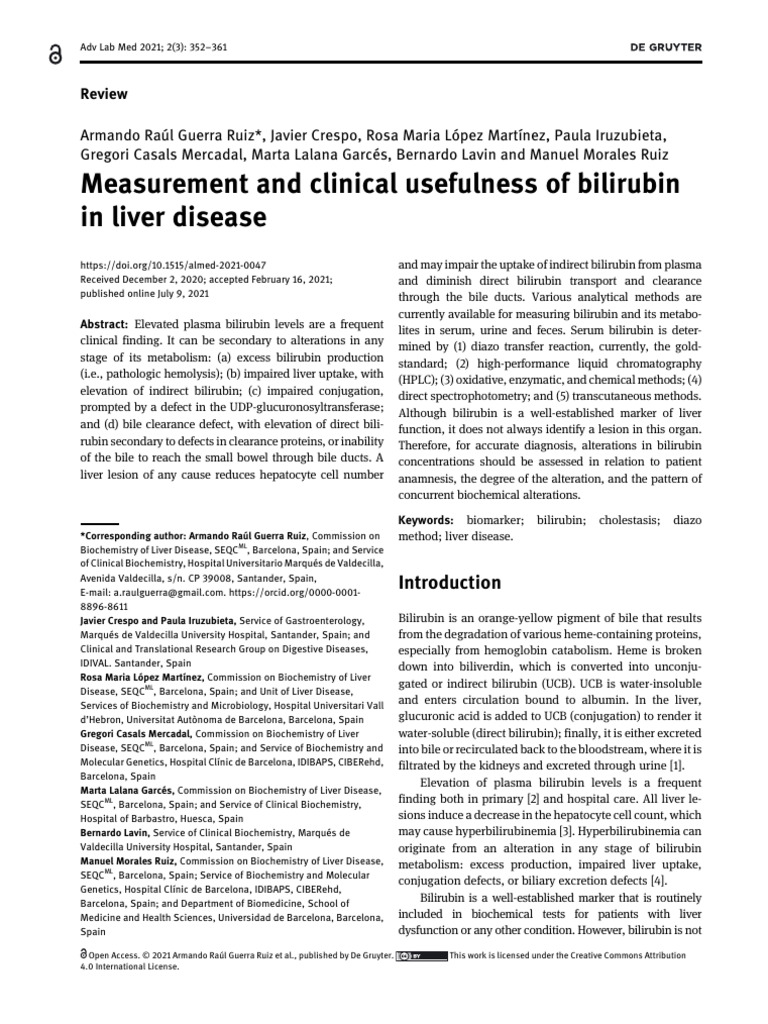 Measurement And Clinical Usefulness Of Bilirubin In Liver Disease Pdf Cirrhosis Liver