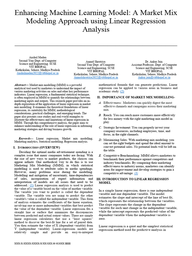 Improved Research Paper - Linear Regression in Market Mix Modelling ...