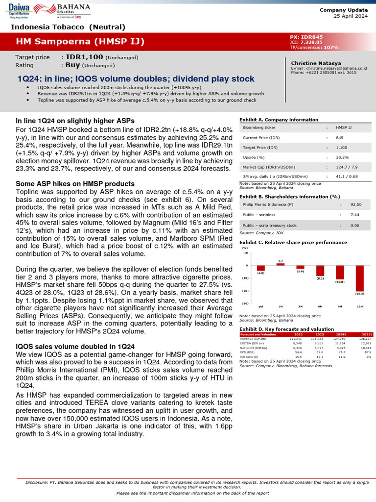 HMSP 1Q24 Update: Earnings & Dividends | PDF | Securities (Finance) | Financial Services