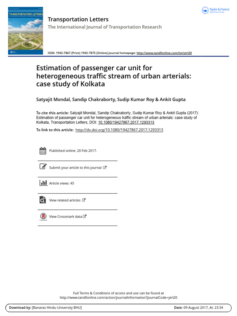 Estimation of Passenger Car Unit For Heterogeneous Traffic Stream of ...