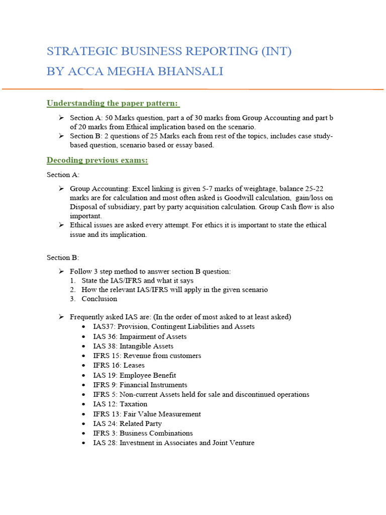 SBR Exam Tip | PDF | International Financial Reporting Standards | Fair ...