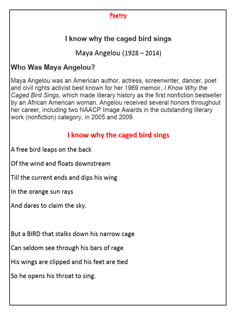 i Know Why the Caged Bird Sings | PDF | Maya Angelou | Poetry