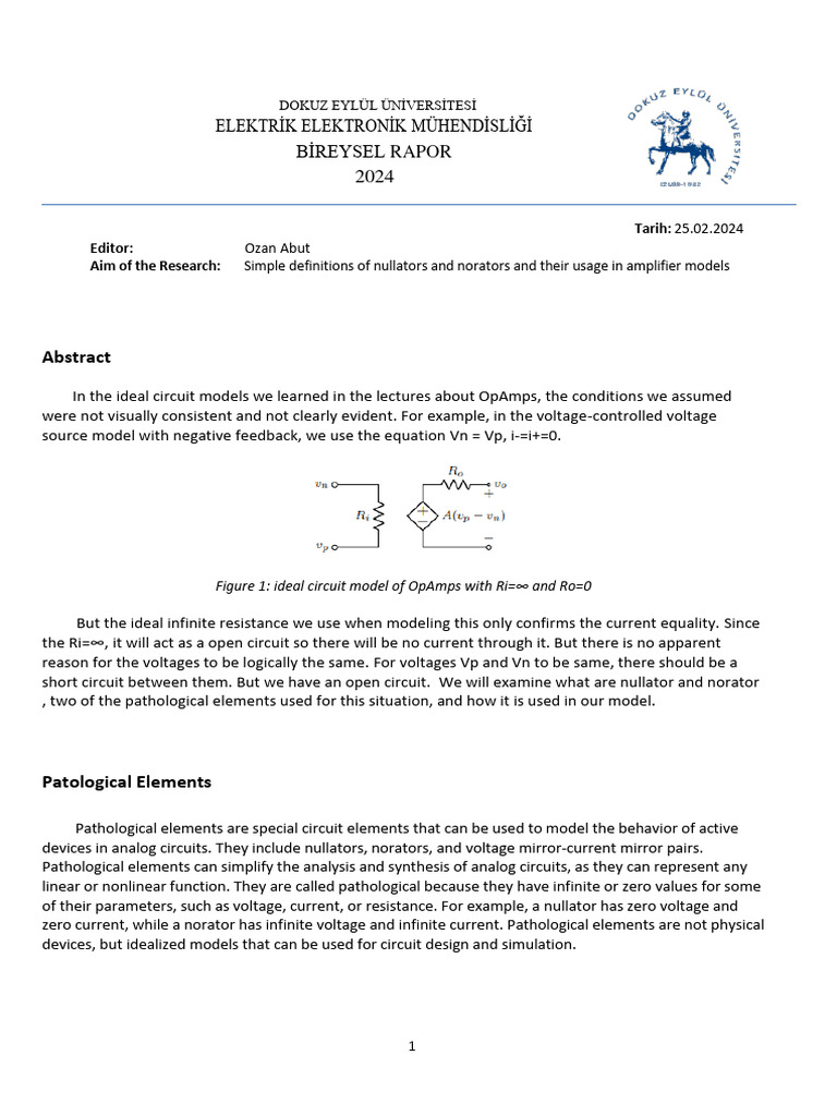 Nullor Model of OpAmps | PDF | Operational Amplifier | Electromagnetism