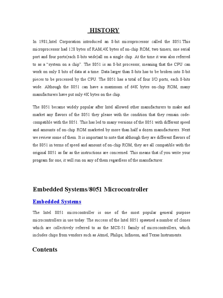 History of 8051 | PDF | Microcontroller | Electrical Engineering