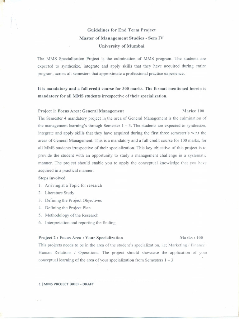 MMS University Guidelines For The End Term Project - MMS Sem IV | PDF